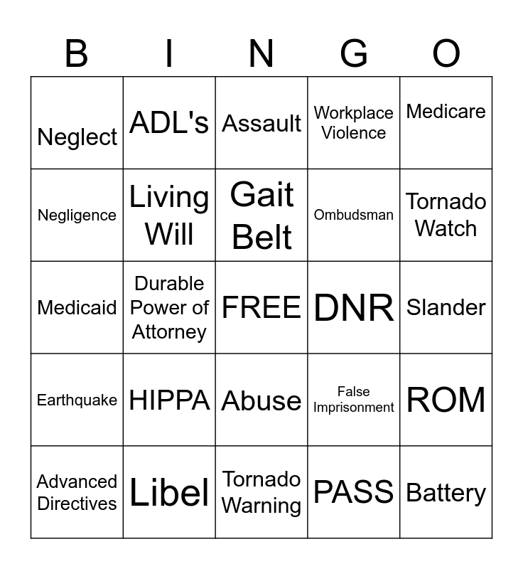 Health Science Fall Fun Review Bingo Card