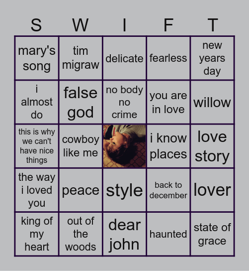 taylor swift songs! Bingo Card