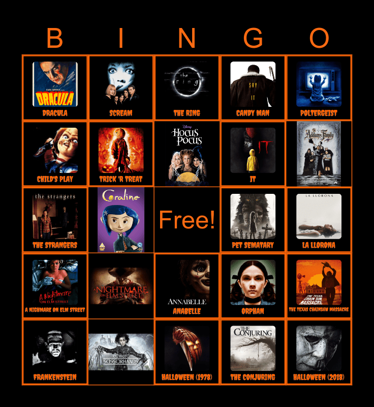 Halloween Movie BINGO Card