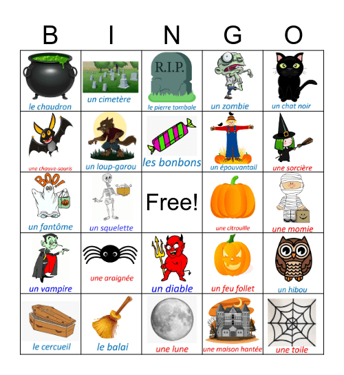 Halloween en français Bingo Card