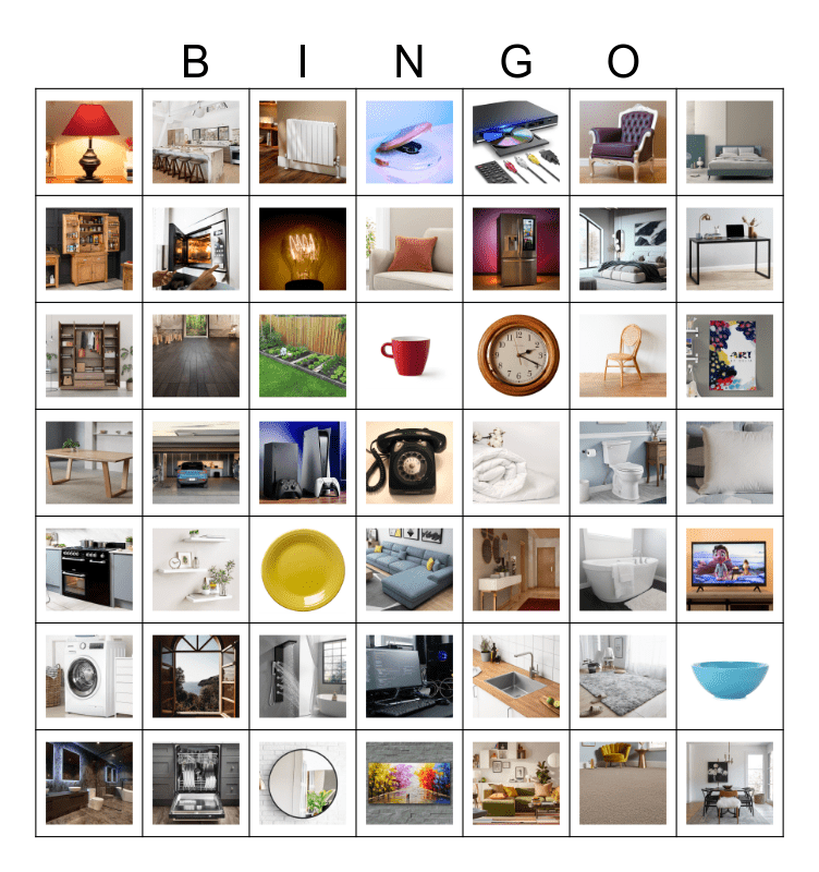 Rooms, Household Objects & Furniture Bingo Card