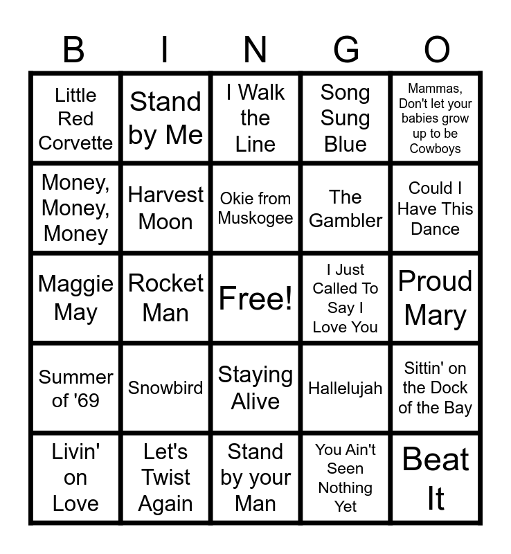 MUSIC BINGO 2 Bingo Card
