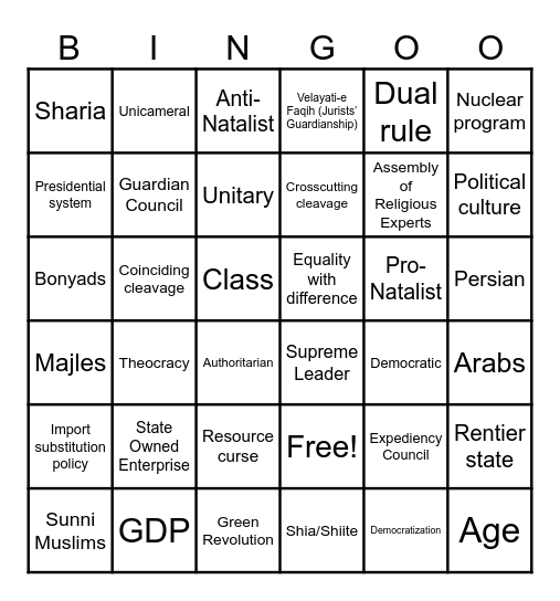 Iran Bingo Card