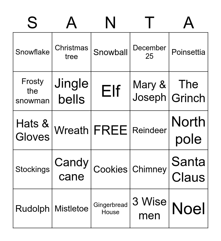 SANTA Bingo Card