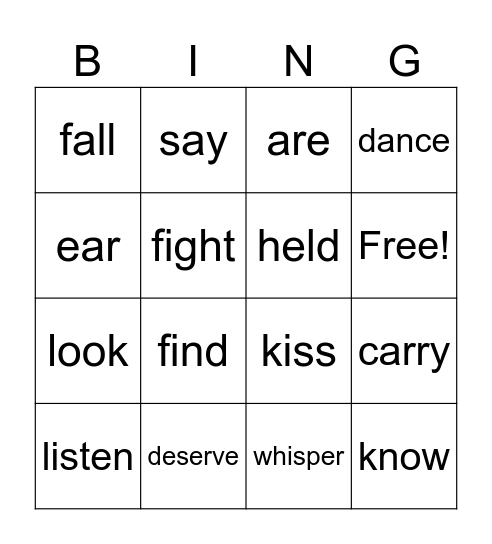 past tense verbs Bingo Card