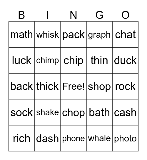 Digraphs Bingo Card