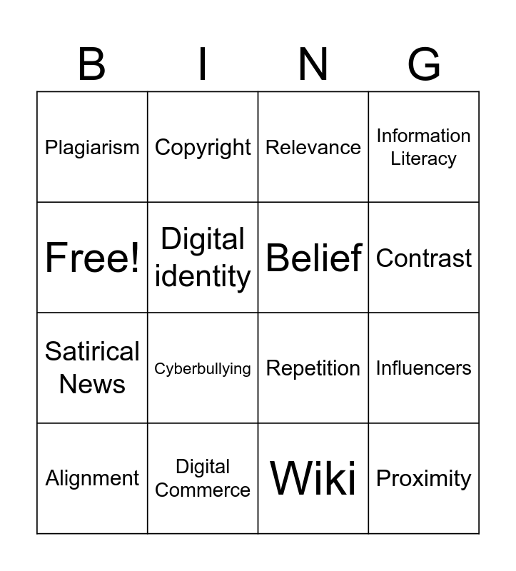 Digital Citizenship Bingo Card