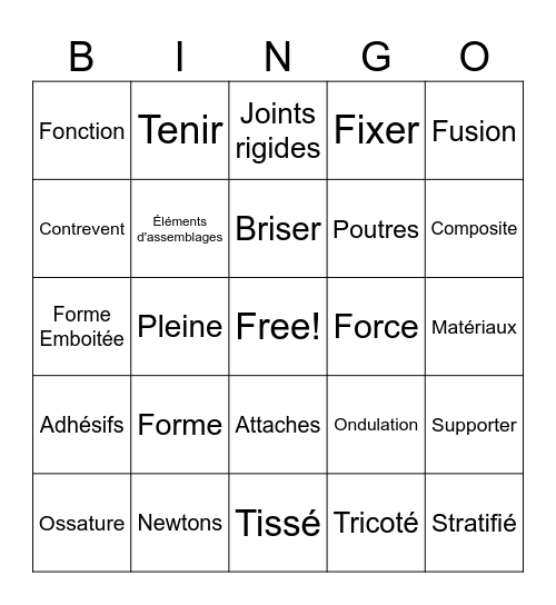 Les structures! Bingo Card