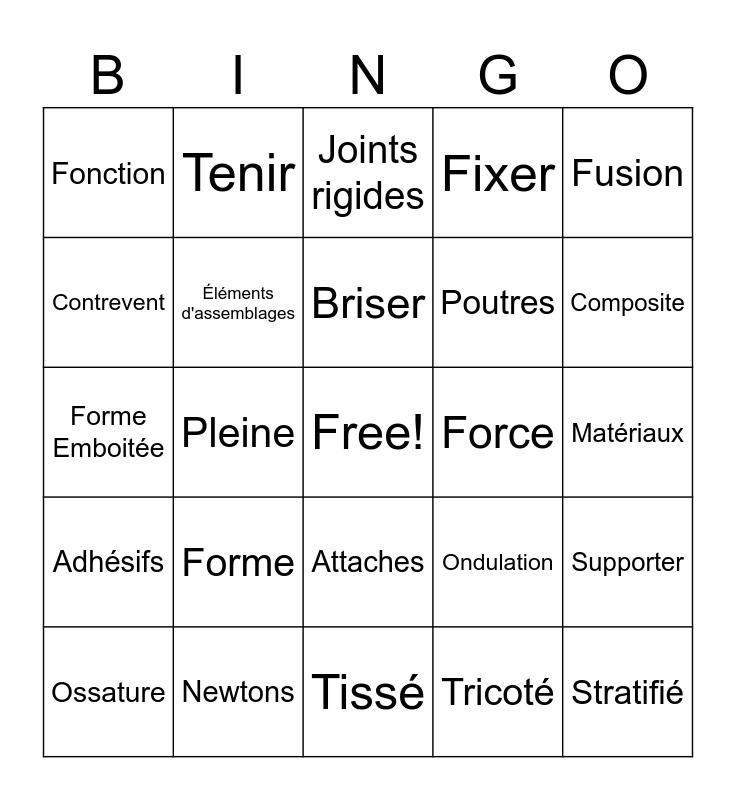 Les structures! Bingo Card