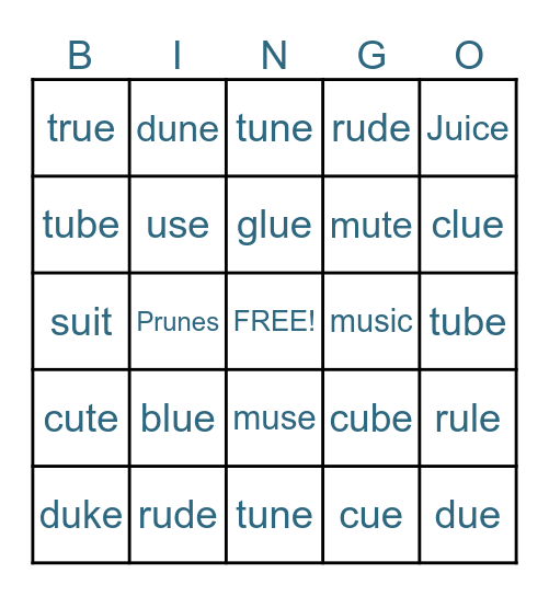 LONG U SOUND Bingo Card