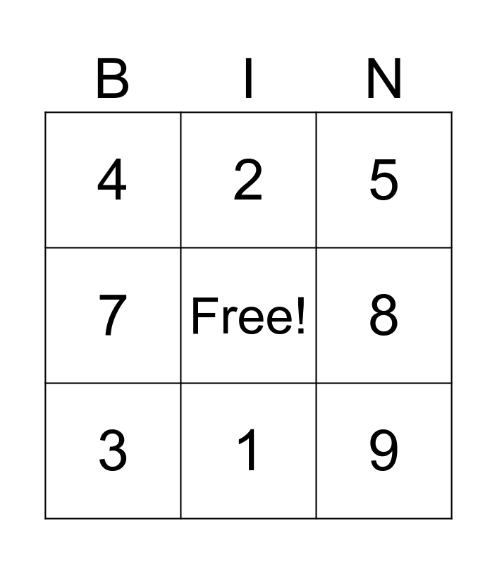 Numbers to 10 Bingo Card