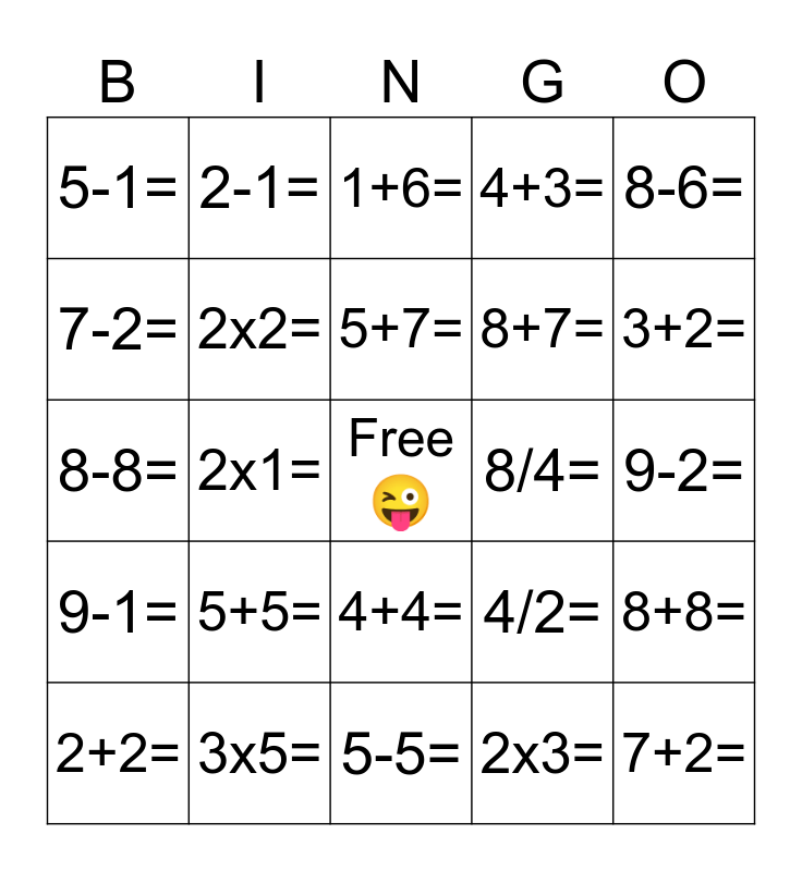 SES Math Bingo Card