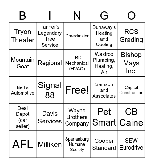 Career Bingo Card