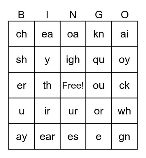 Phonogram Bingo C Bingo Card
