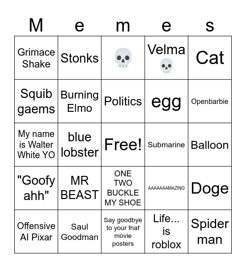 Memes Bingo Card