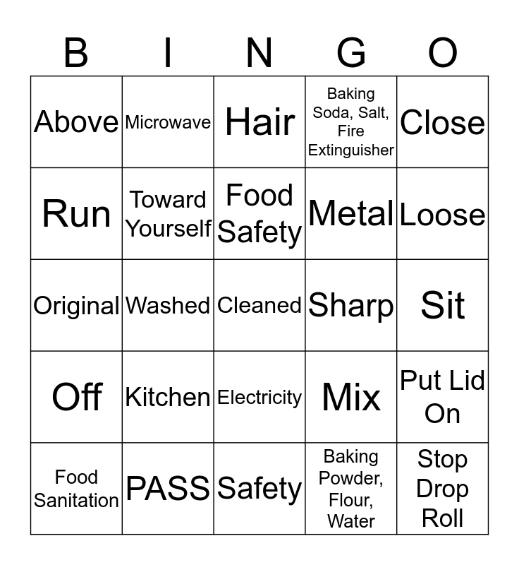 KITCHEN SAFETY BINGO Card