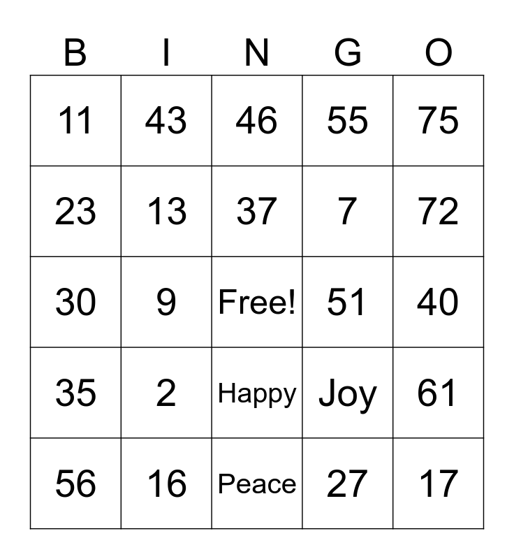 Twisted Bingo Family Night Bingo Card