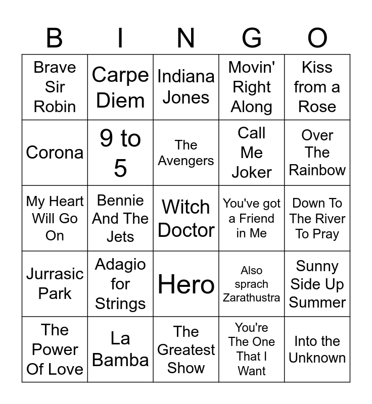 Five-0-Five Music Bingo - Movie Soundtracks 1 Bingo Card