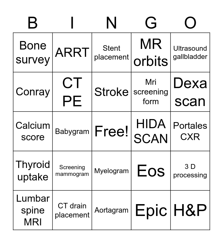 Radiology 2 Bingo Card