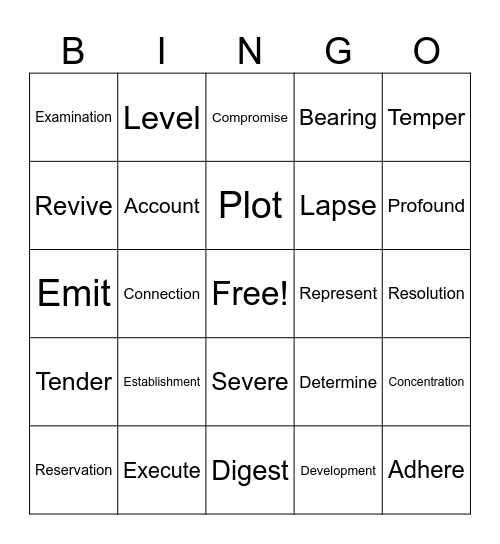 ACT Vocabulary 1-5 Bingo Card