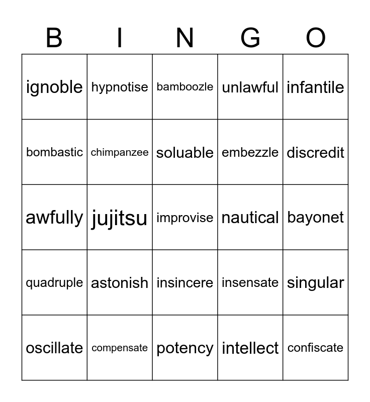 6 Syllable Types Bingo (3 syllable Words) Bingo Card