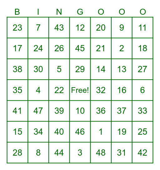 Pre-Calculus Bingo Card