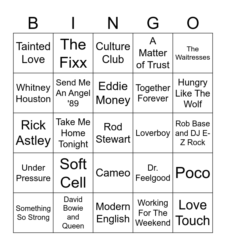 More 80's Bingo Card