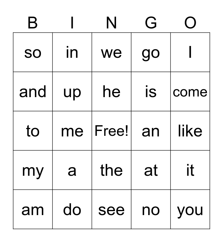 F & P Sight Words K Bingo Card
