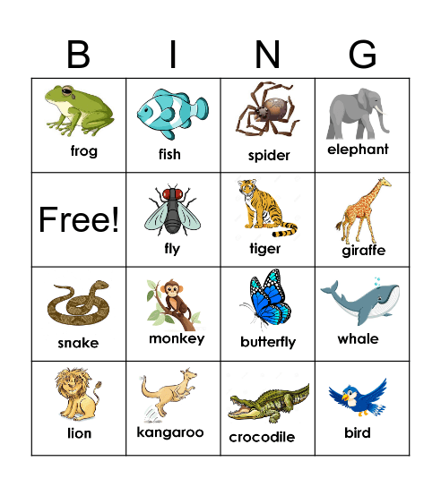 WILD ANIMALS Bingo Card