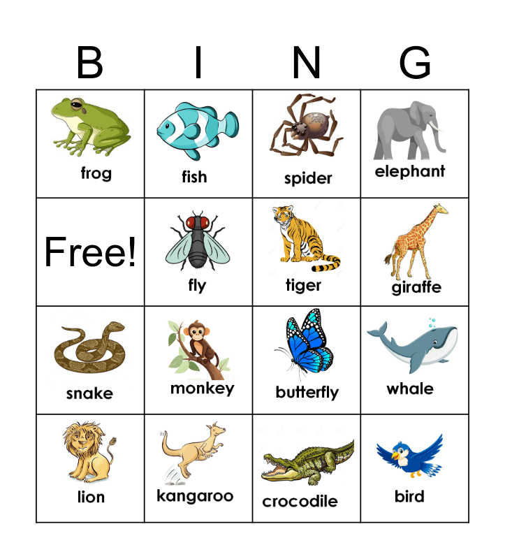 WILD ANIMALS Bingo Card