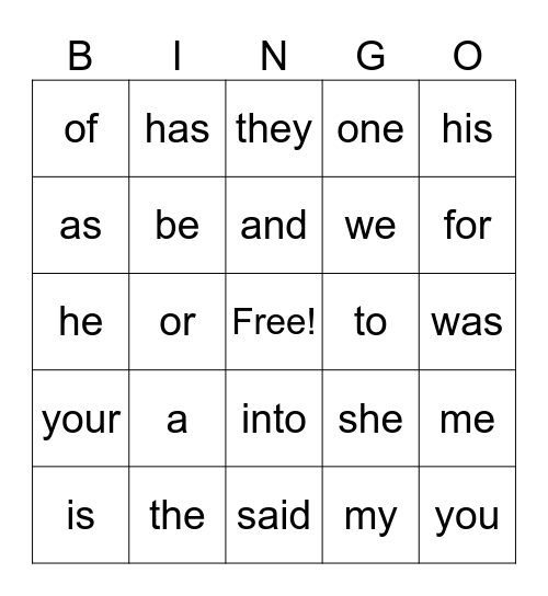 Fundations trick words level 1 Units 1-4 Bingo Card
