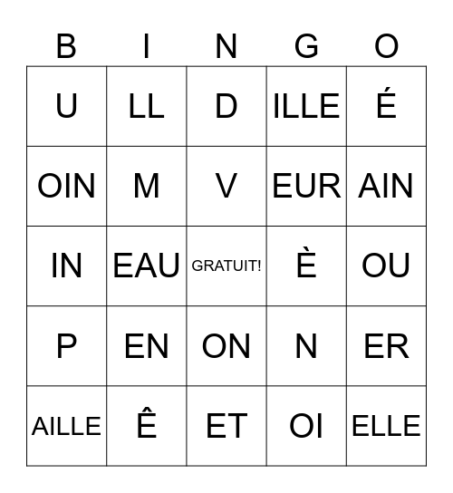 BINGO DES SONS Bingo Card