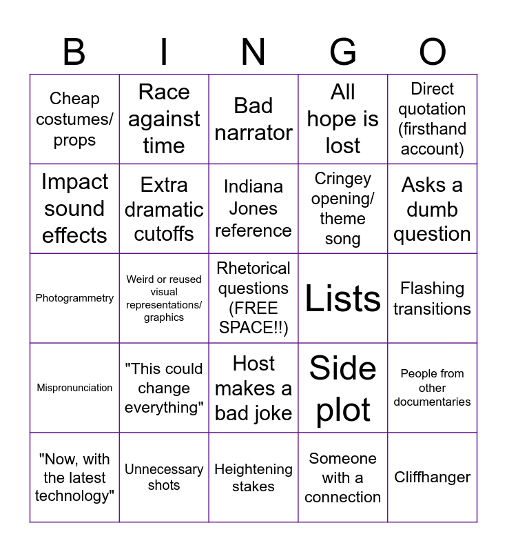 Documentary Bingo! Bingo Card