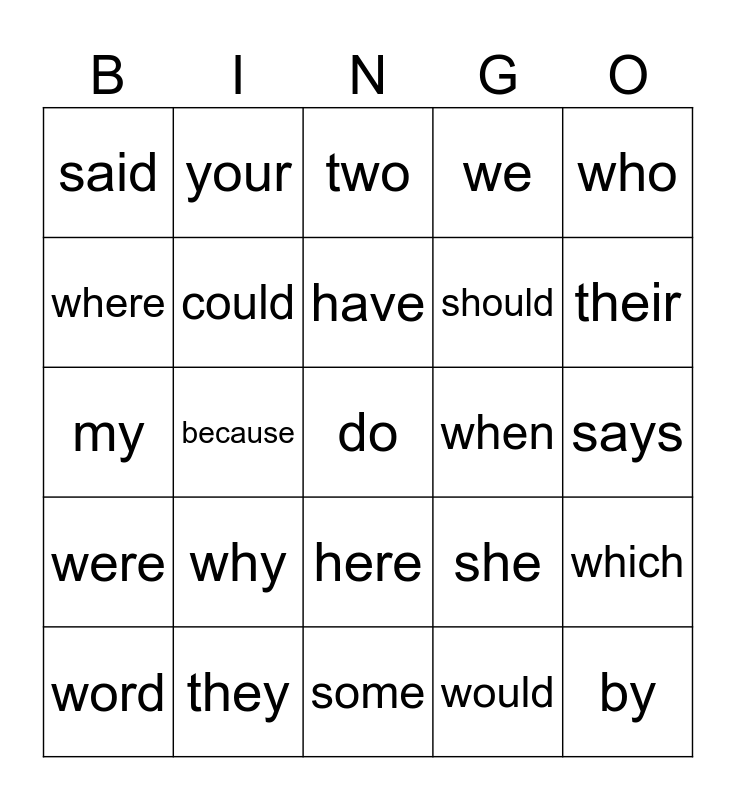 First Grade Tricky Words Units 1-3 Bingo Card