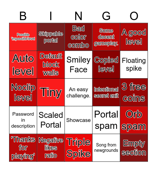 GD: Recent Level Bingo Card