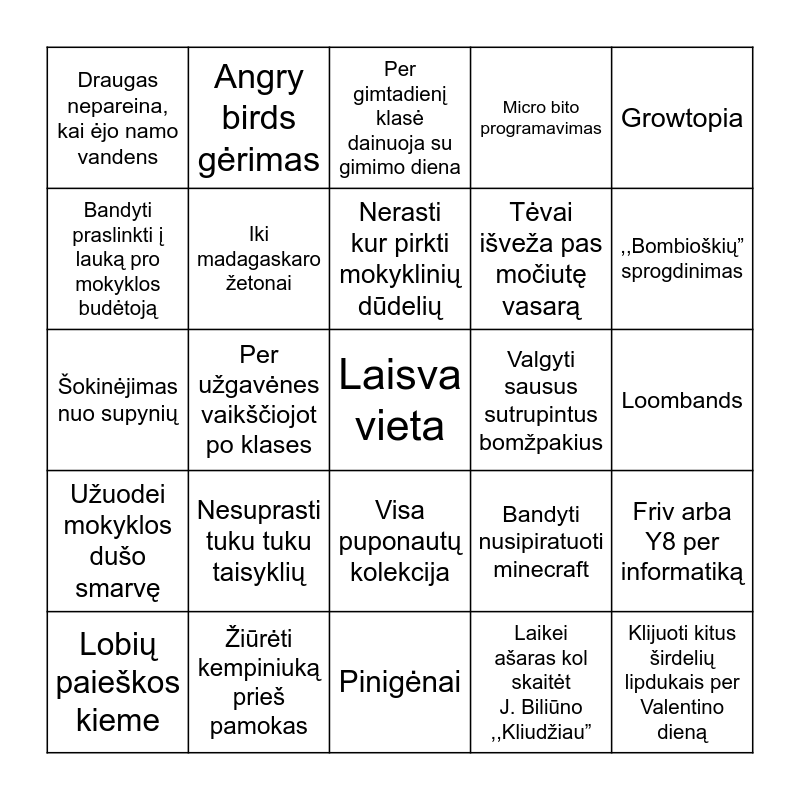 Lietuvio Gen z bingo Card