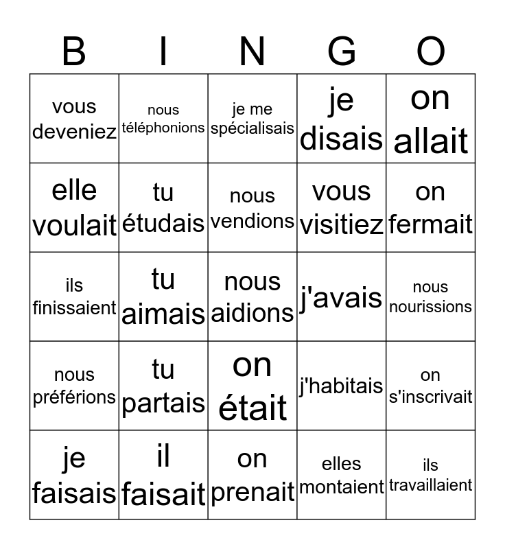 Si + Imparfait Bingo Card