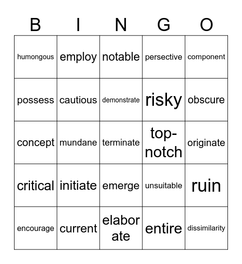 Synonyms B2 Bingo Card Synonyms B2 Bingo Card