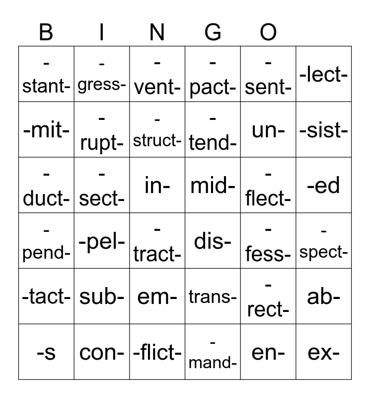Word Elements Steps 1-3 Bingo Card