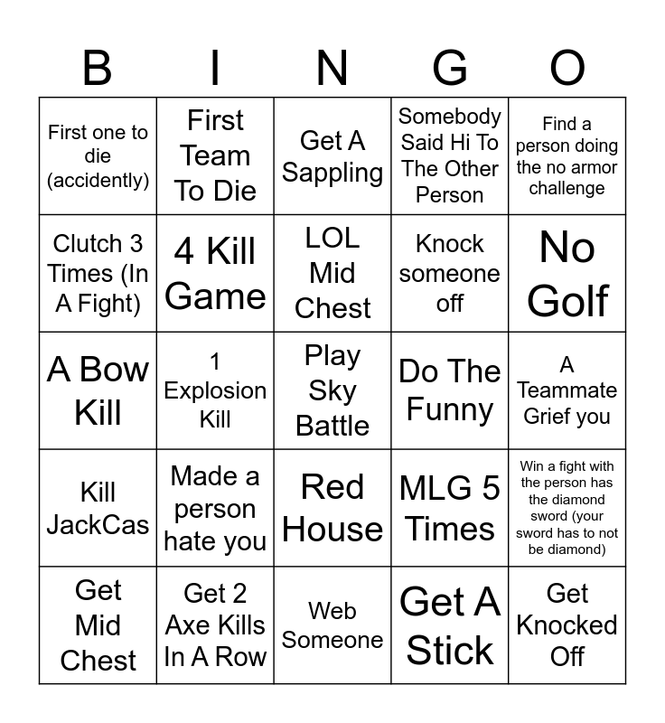 MCCI Sky Battle Bingo (Easy Difficulty) Bingo Card
