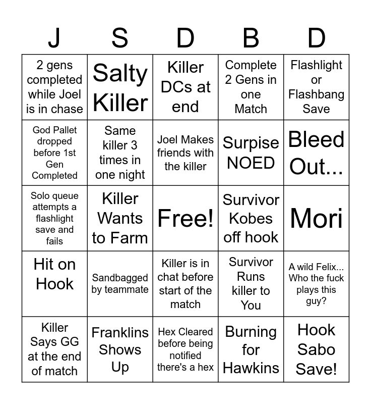 DBD JS BINGO! Bingo Card