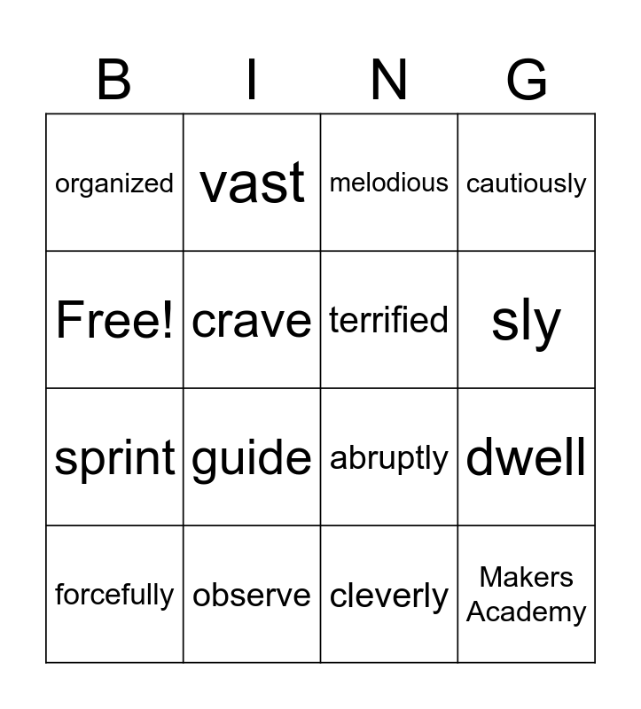 IEW Vocabulary Words 1 & 2 Bingo Card