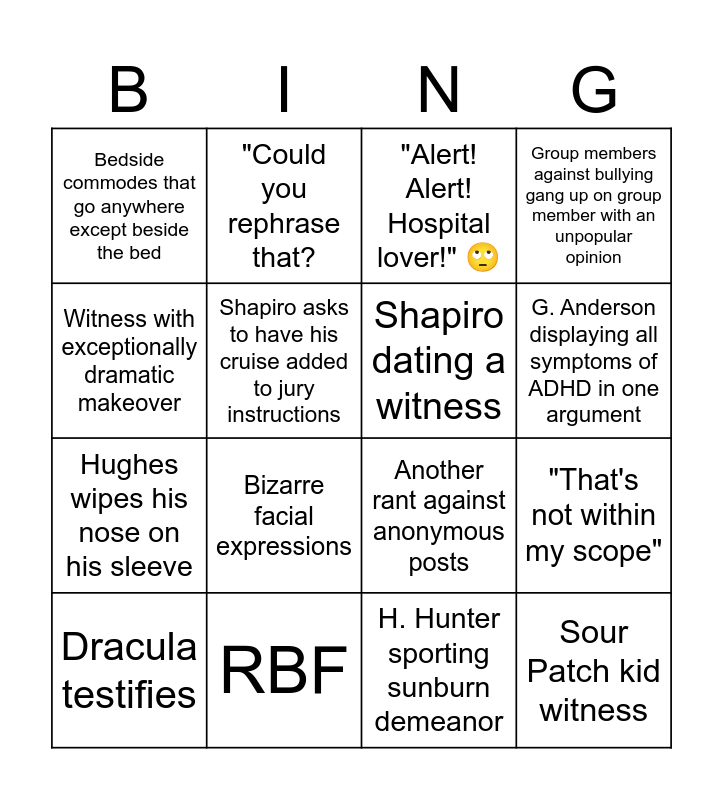 Kowalski v. JHACH Trial & FB Group Bingo Card