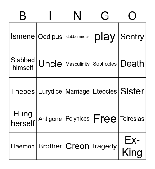 Antigone Bingo Card