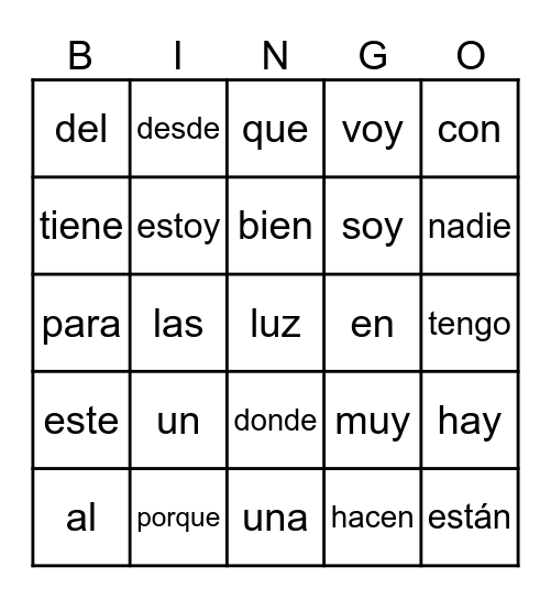 Palabras de Uso Frecuente Bingo Card