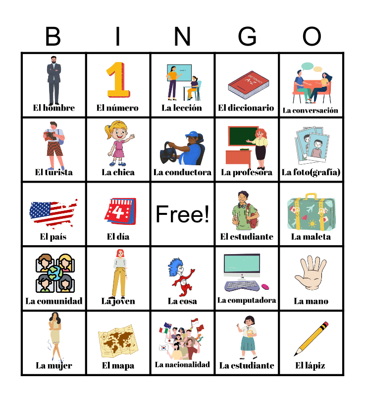 L1- Los sustantivos Bingo Card