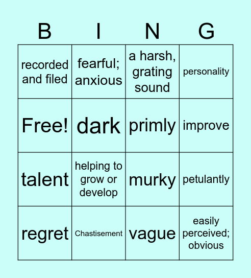 The Giver Chaps. 1-5 Vocab Bingo Card