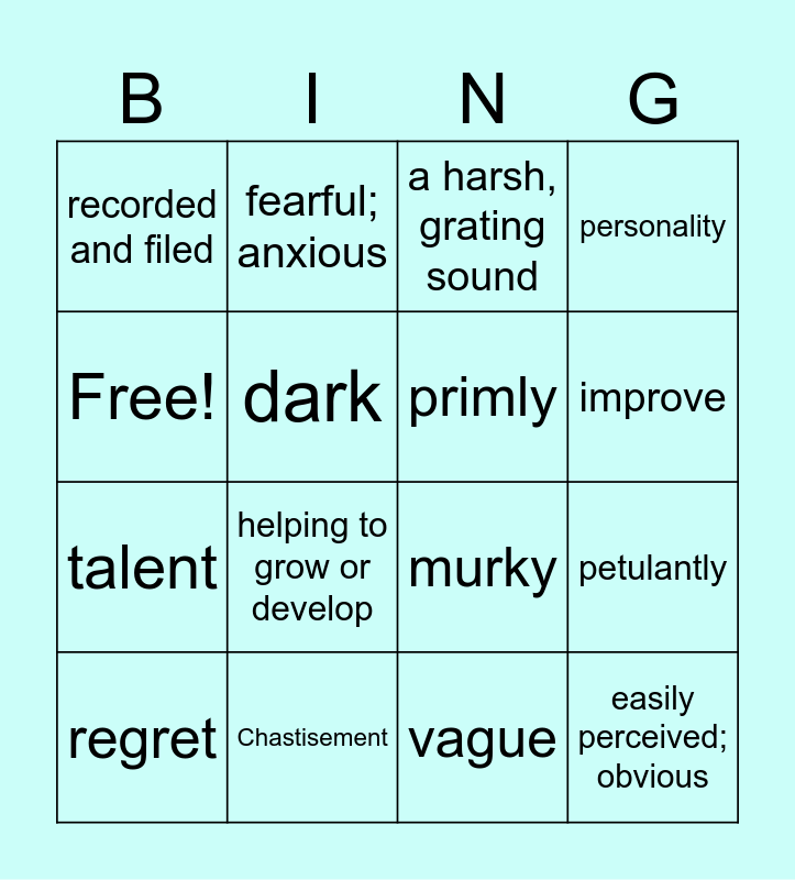 The Giver Chaps. 1-5 Vocab Bingo Card