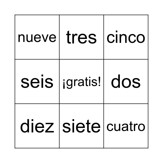 Spanish Numbers 0-10 Bingo Card