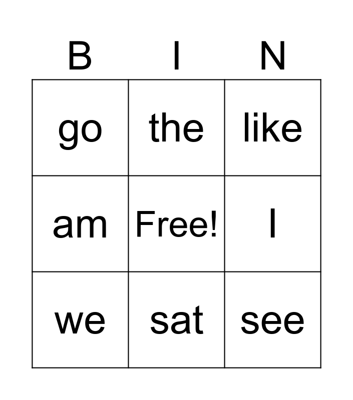 Sight Word Bingo Unit 2 Bingo Card